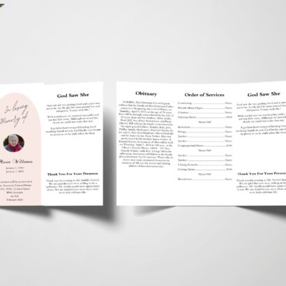 Blush Pastel Arch Trifold Funeral Program Template