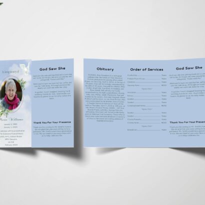 Doves In The Sky Trifold Funeral Program Template