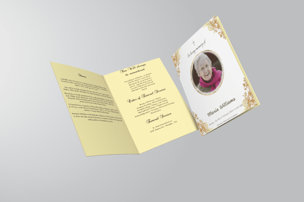 Golden Minimalist Obituary Funeral Program Template