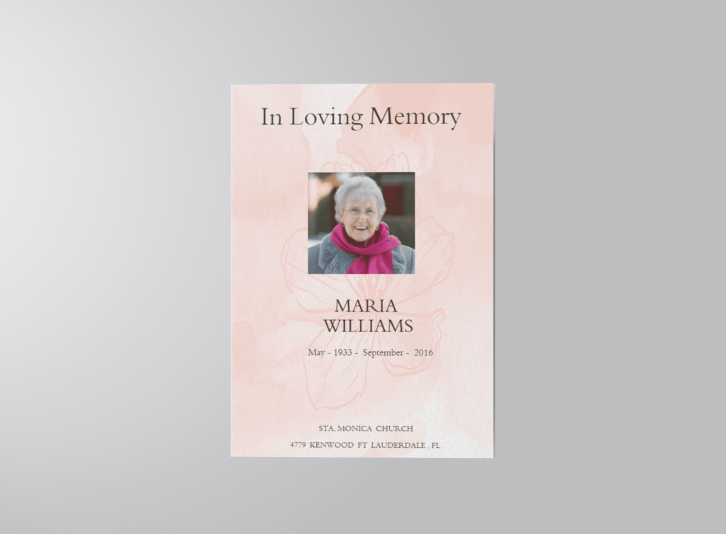 Pink Floral Paper Funeral Program Template