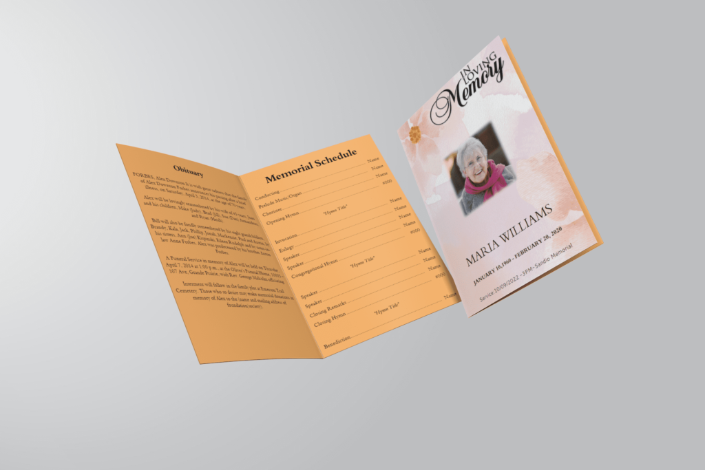 Pink and Orange Watercolour Funeral Program Template