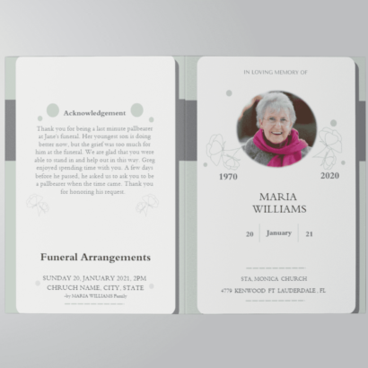 Soft Green and Grey Minimalist Floral Funeral Program Template