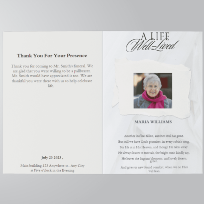 White Classic Funeral Program Template