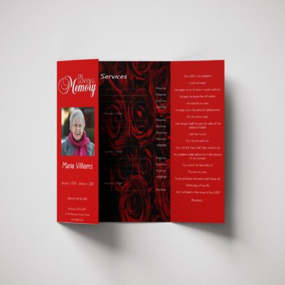 Red Rose Gatefold Funeral Program - Funeral Pamphlet Site