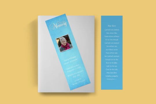 Blue Textured Funeral Bookmark Template - Funeral Pamphlet Site