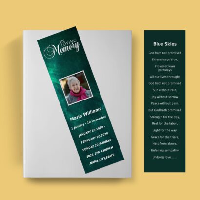 Green Textured Funeral Bookmark Template - Funeral Pamphlet Site