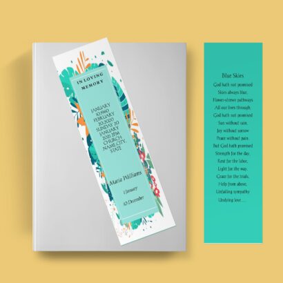 Green Plant Border Funeral Bookmark Template - Funeral Pamphlet Site