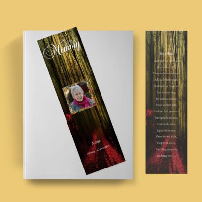 Red Forest Funeral Bookmark Template - Funeral Pamphlet Site