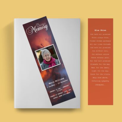 Clouds Funeral Bookmark Template - Funeral Pamphlet Site