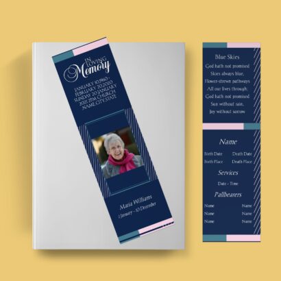 Blue Geometric Funeral Bookmark Template - Funeral Pamphlet Site