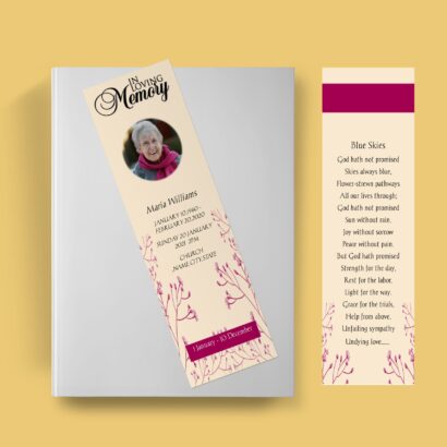 Beige Floral Feminine Funeral Bookmark Template - Funeral Pamphlet Site