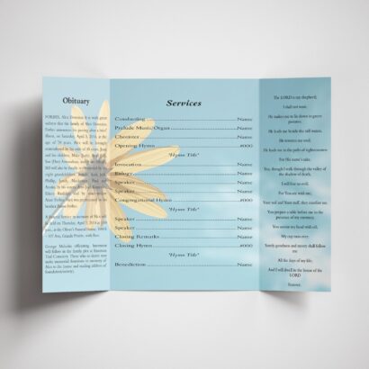 Yellow Daisy Gate Fold Funeral Program Template - Funeral Pamphlet Site