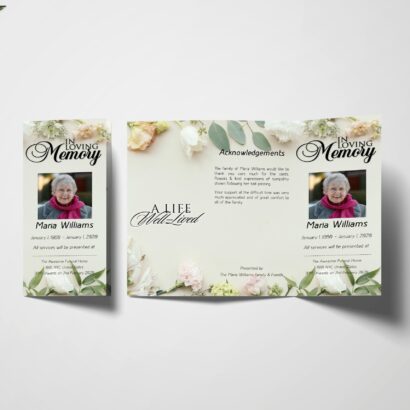Fresh Flower Pattern Trifold Funeral Program Template - Funeral ...