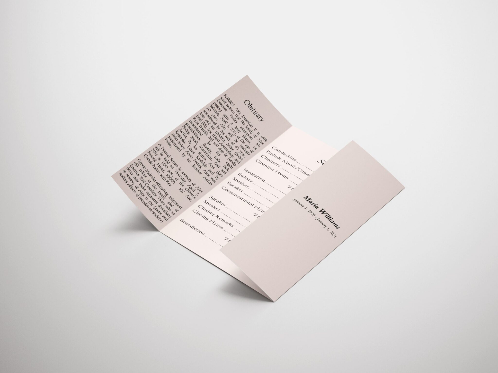 Golden Floral Gate Fold Funeral Program Template - Funeral Pamphlet Site