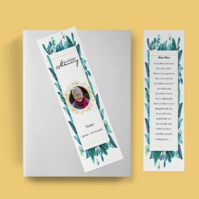 Elegant Leaf Funeral Bookmark Template - Funeral Pamphlet Site