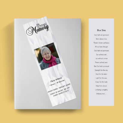 White Diamond Funeral Bookmark Template - Funeral Pamphlet Site