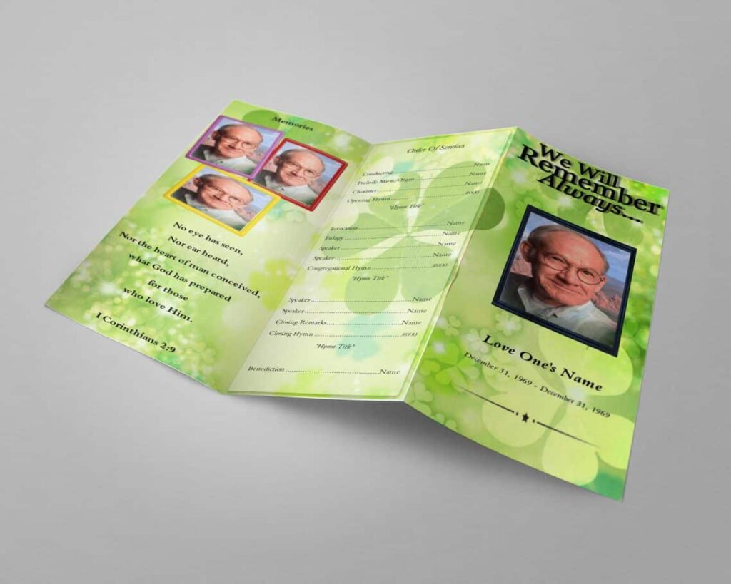 Irish Green Funeral Program Template | Irish Green Funeral Template